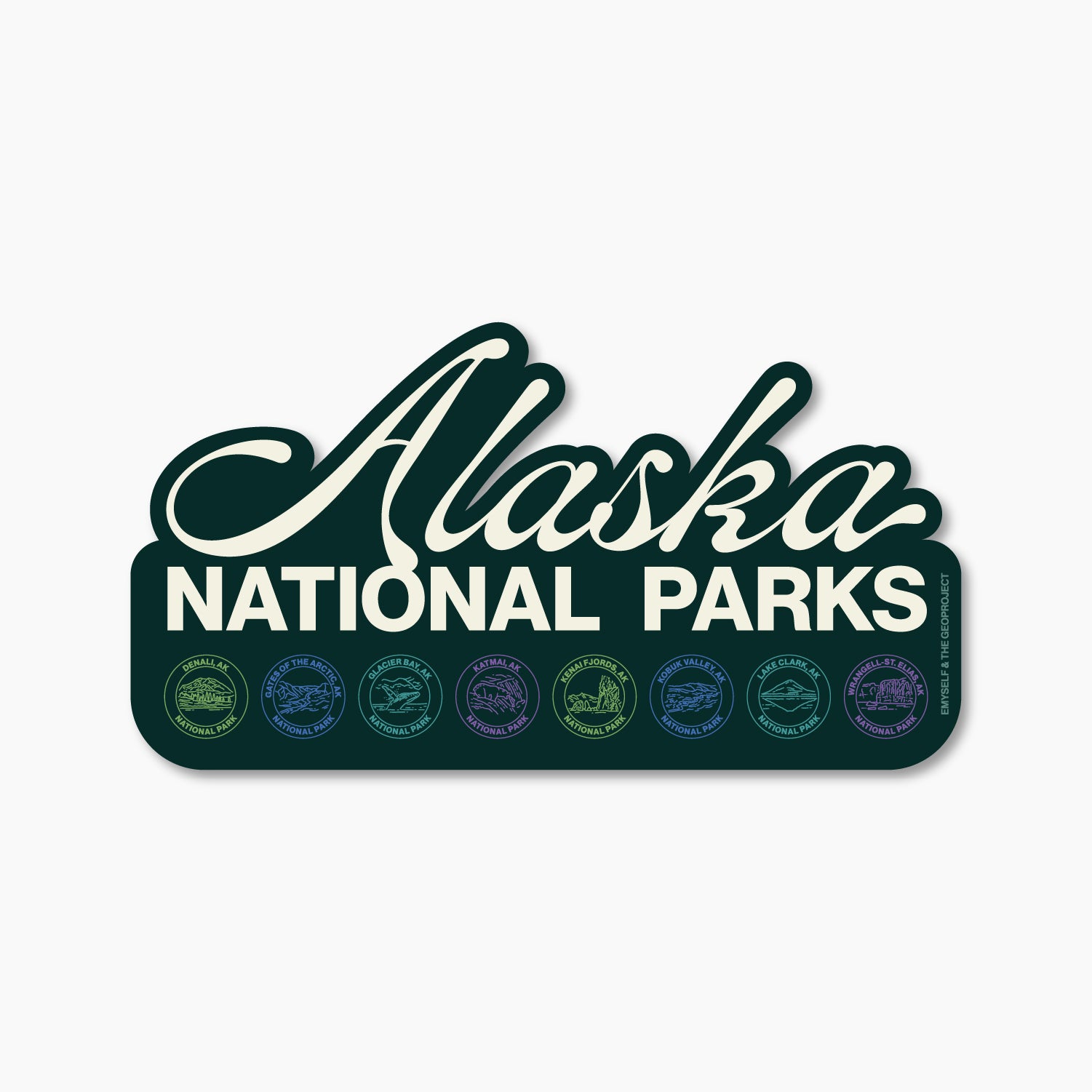 National Parks of Alaska Cursive Sticker - THE GEOPROJECT