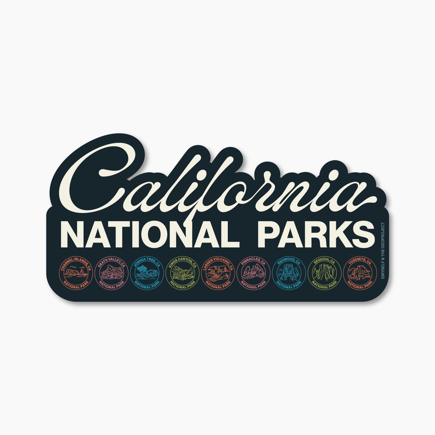 National Parks of California Cursive Sticker - THE GEOPROJECT