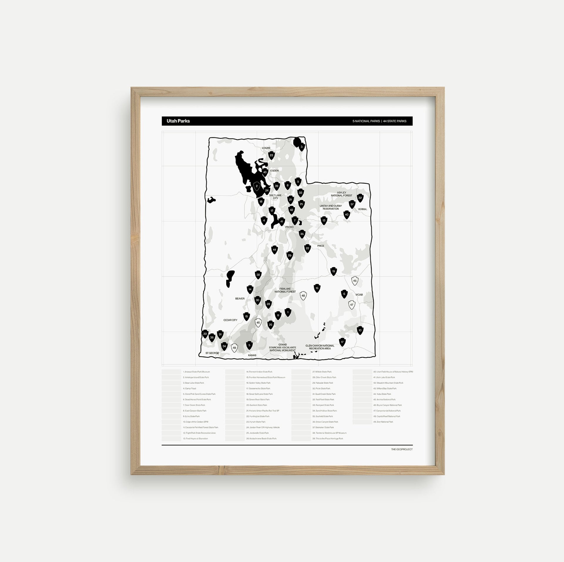 Utah State Parks Map Checklist Poster - THE GEOPROJECT